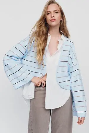 BEL KAZAN Striped Cropped Cardigan - Light Blue