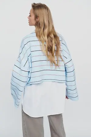 BEL KAZAN Striped Cropped Cardigan - Light Blue