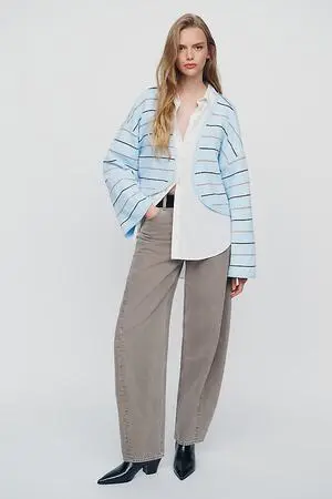 BEL KAZAN Striped Cropped Cardigan - Light Blue