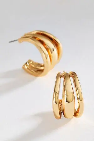 Anthropologie Triple Hoop Earrgs Gold