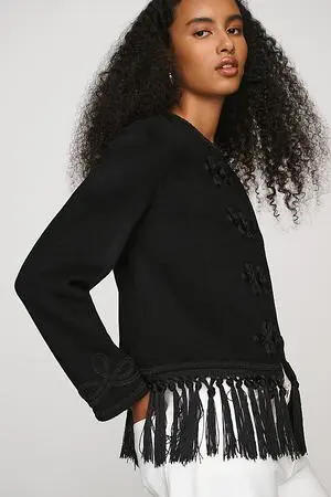 Rixo Embroidered Fringe Jacket - Black