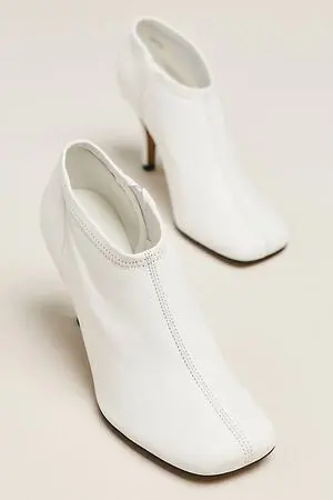 Maeve Square-toe Leather Booties - White