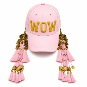 JULIA CLANCEY Embroidered Tassel Trucker Cap - Pink