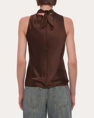 Helmut Lang Silk Tie-neck Sleeveless Top