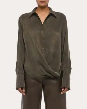 Helmut Lang Fluid Microsuede Drape Shirt