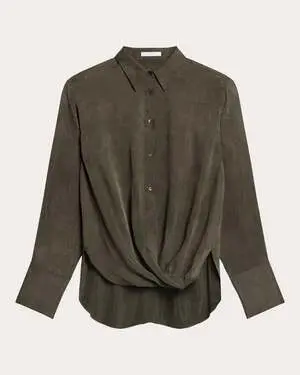 Helmut Lang Fluid Microsuede Drape Shirt