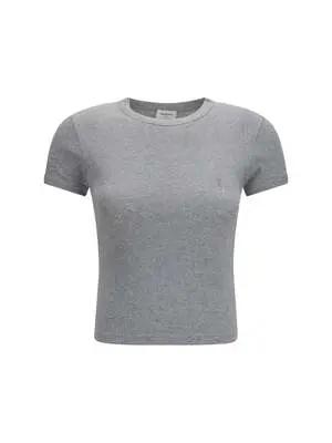 Saint Laurent Fitted Cotton T-shirt With Embroidered Logo - Gray