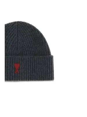 AMI Paris Quota De Coeur Wool Beanie - Gray
