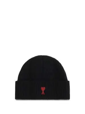 AMI Paris Quota De Coeur Wool Beanie - Black