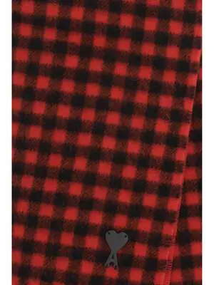 AMI Paris De Coeur Checked Wool Scarf