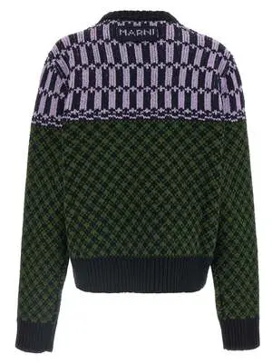 Marni Geometric Pattern V-neck Wool Sweater
