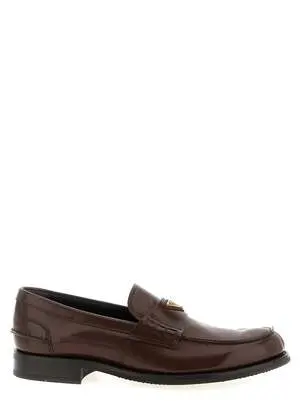 Prada Brushed Leather Logo Loafers