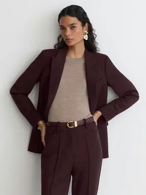 REISS Gabi Petite Flared Suit Trousers - Berry