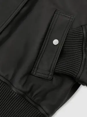 REISS Cara Petite Leather Funnel-neck Bomber Jacket