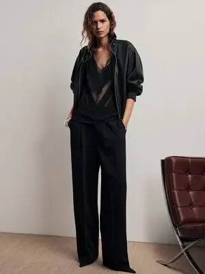 REISS Cara Petite Leather Funnel-neck Bomber Jacket