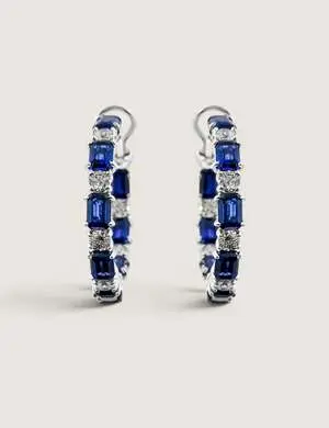 FANTASIA BY DESERIO Eternal Duet Sapphire Hoop Earrings - Blue