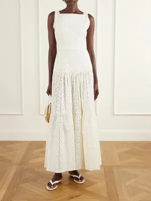 Agua Bendita Abeja Playa Broderie Anglaise Cotton Maxi Dress - Neutrals