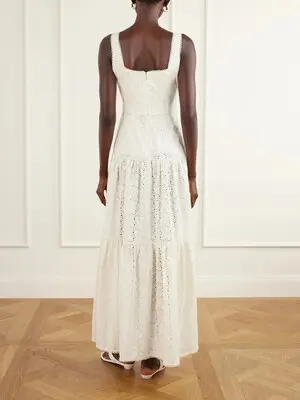 Agua Bendita Abeja Playa Broderie Anglaise Cotton Maxi Dress - Neutrals
