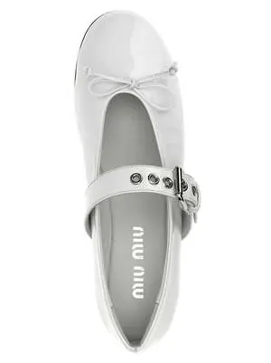Miu Miu Buckle And Bow Ballet Flats