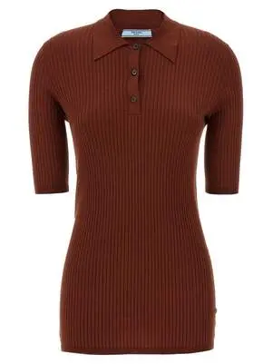 Prada Ribbed Polo Shirt - Brown