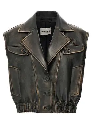 Miu Miu Logo Nappa Vest - Brown