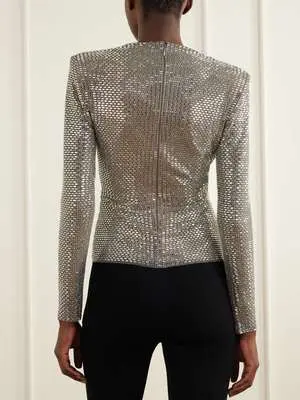 SELF-PORTRAIT Crystal-embellished Gathered Mesh Blouse