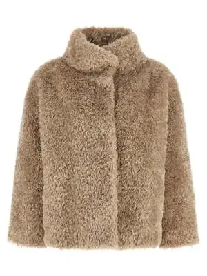 Herno Curled Shearling Effect Coat - Cream