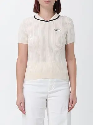 Valentino Garavani Slim Fit Ribbed V-neck Jumper With Contrast Trims - Milk