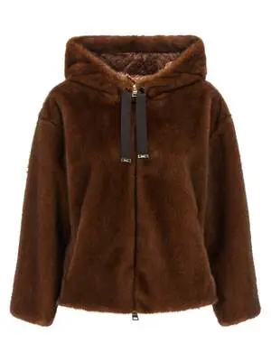 Herno Faux Fur Bomber Jacket - Brown