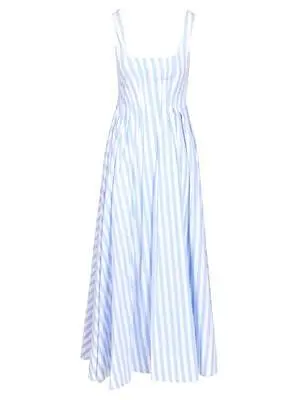 Sportmax Long Dress In Pure Cotton Poplin - Blue