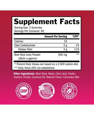 BIOSCHWARTZ Sugar Free Beet Root Gummies Nitric Oxide Beet Chews Infused With Coconut Oil For Highest Absorption Supports Energy & Whole Body Health