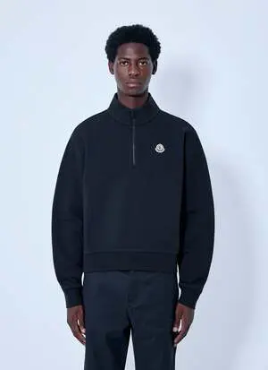 Moncler Half-zip Sweatshirt With Logo Patch - Black