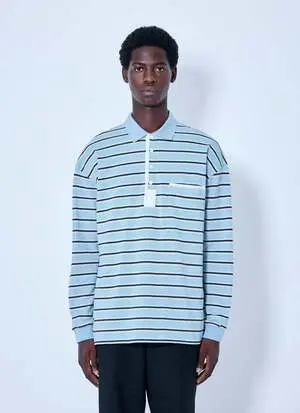 Bottega Veneta Striped Cotton-piqué Polo Shirt - Blue