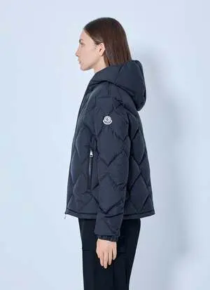 Moncler Arvouin Hooded Diamond-quilted Short Down Jacket - Black
