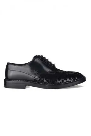 Dolce & Gabbana Baroque Velvet Motif Derby Shoes