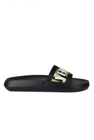 Versace Rubber Slides With Signature Print - Black
