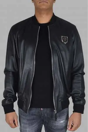 Philipp Plein Leather Bomber Jacket