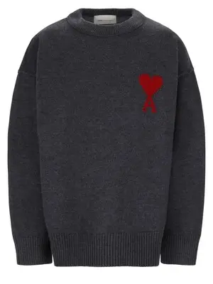 AMI Paris Maglia In Lana Con Logo - Grey