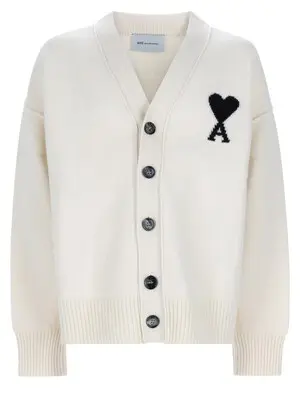 AMI Paris Cardigan Con Logo - Ivory