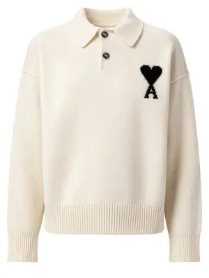 AMI Paris Polo In Maglia Con Logo - Ivory
