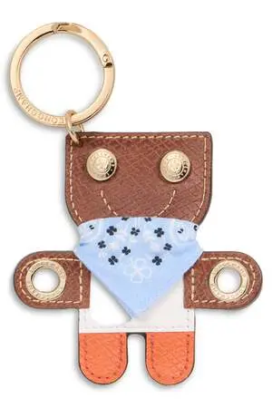 Longchamp Mini Leather Puppet Keychain With Shiny Eyes & Blue Scarf - Multicolor