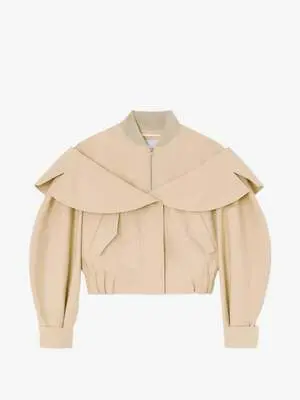 GANNI Wide-collar Off-shoulder Cotton Jacket - Beige
