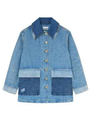 GANNI Wide-collar Button-front Oversized Jacket With Patch Pockets And Back Pleat