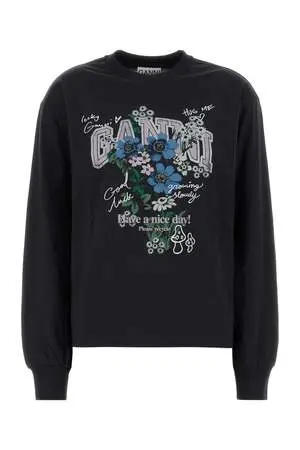 GANNI Floral Print Long Sleeve T-shirt - Phantom