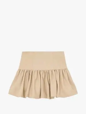 GANNI Zip-front Drop-waist Mini Skirt With Ruched Hem - Beige