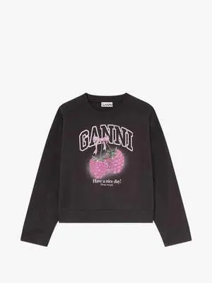 GANNI GANNI Oversized Organic Cotton Sweatshirt With Logo Graphic Print Grigio