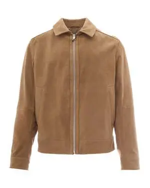 BOSS BLACK Suede Zip-front Jacket - Medium Beige