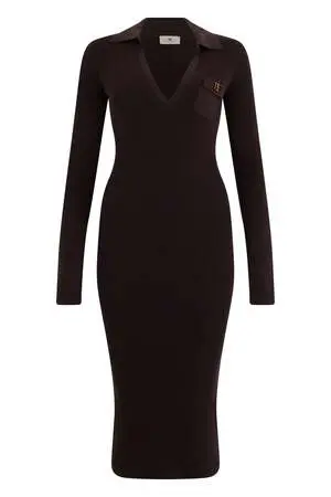 Elisabetta Franchi No-elegant Long Fitted V-neck Long Sleeve Dress