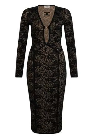 Elisabetta Franchi Fitted Midi Dress With Deep V-neckline