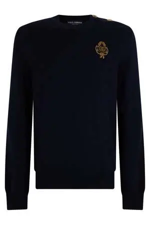 Dolce & Gabbana Logo Embroidered Virgin Wool Crew Neck Sweater